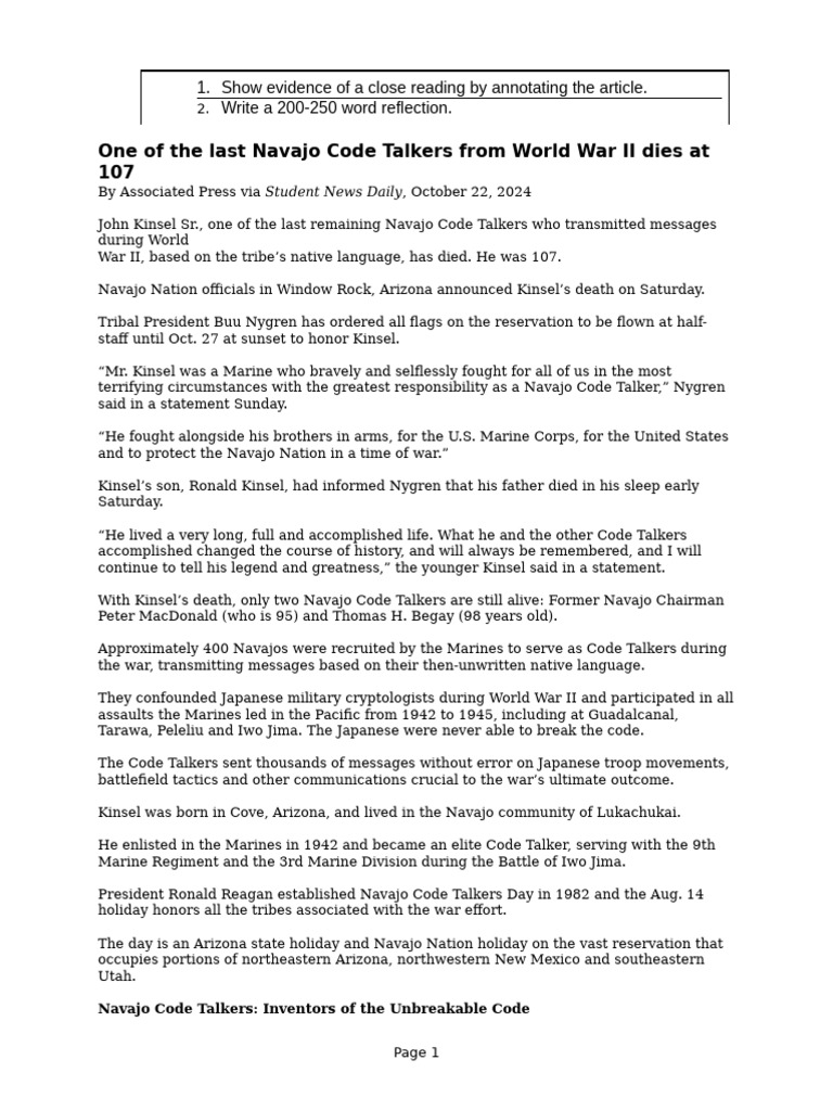 AoW - Navajo Code Talkers | PDF | United States Marine Corps | Military