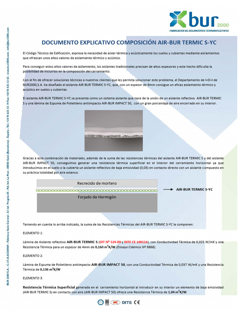 Aislante AIR-BUR TERMIC S-YC: Eficiencia Térmica y Acústica | PDF ...