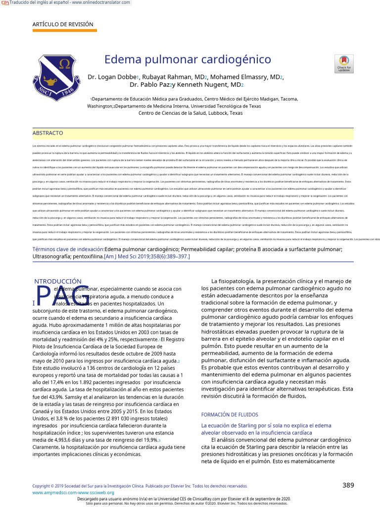Edema Pulmonar Cardiogénico: Causas y Tratamientos | PDF | Edema ...