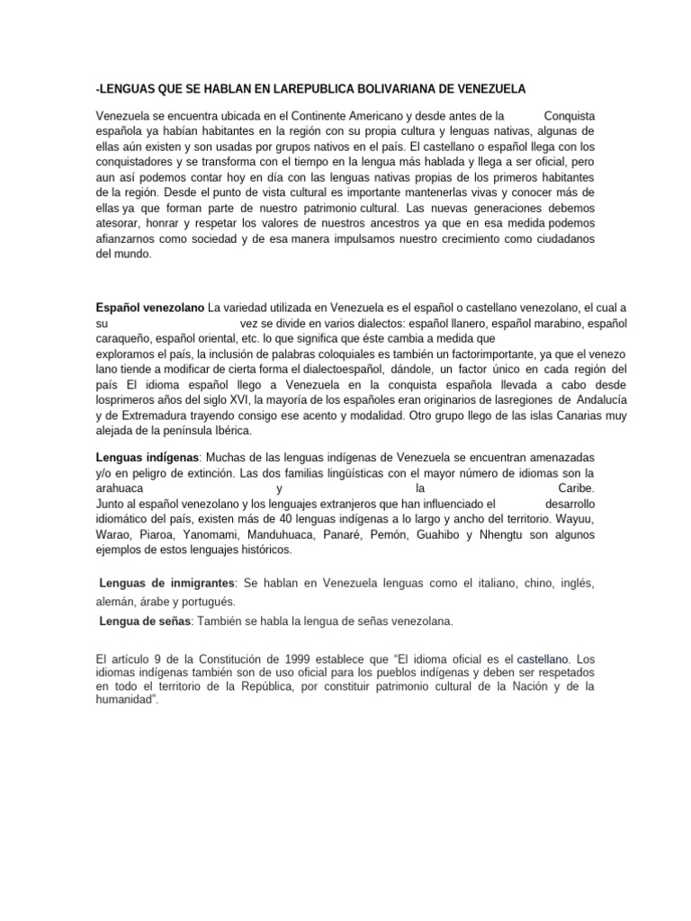 Diversidad Lingüística en Venezuela | PDF | Lengua española | Venezuela