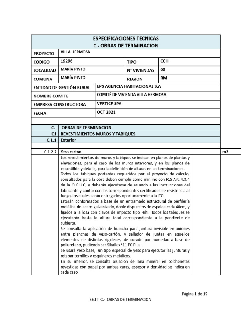Eett - C Obras de Terminacion | PDF | pared | Paneles de yeso