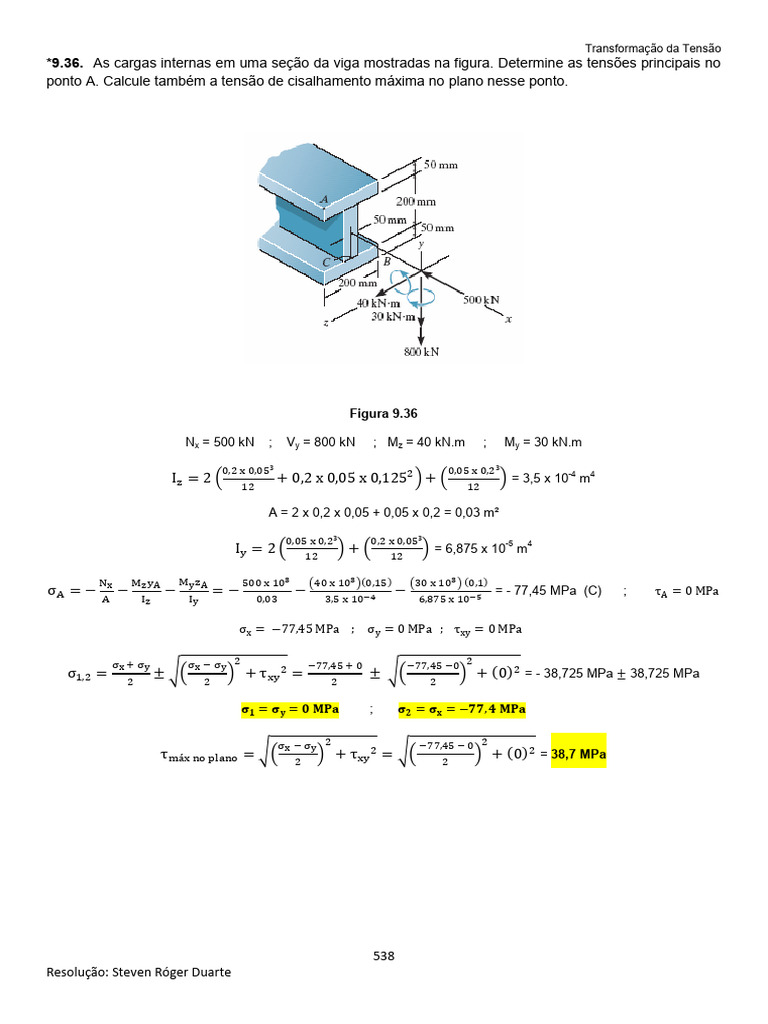 Análise de Tensões em Vigas | PDF | Estresse (Mecânica) | Mecânica