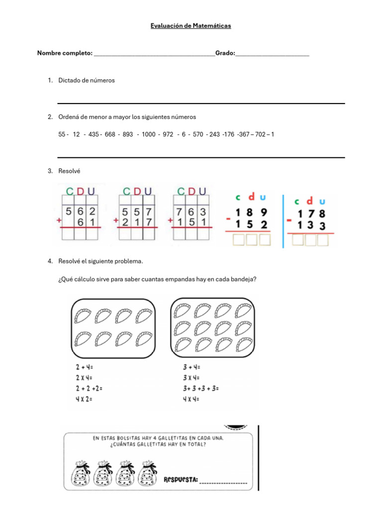 Evaluación Matemáticas Segundo Grado | PDF | Métodos y materiales de ...