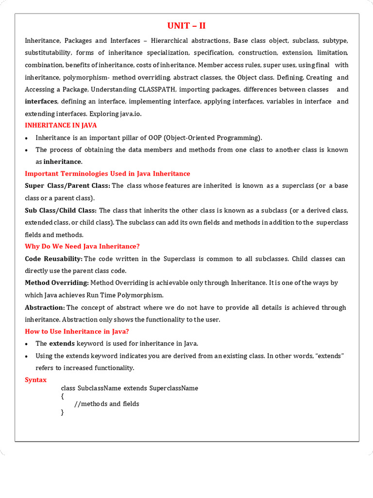 Java Unit Ii Part I Pdf Inheritance Object Oriented Programming 5042