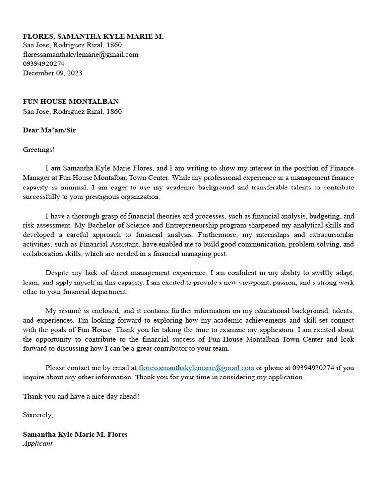 Aplication Letter - PC | PDF