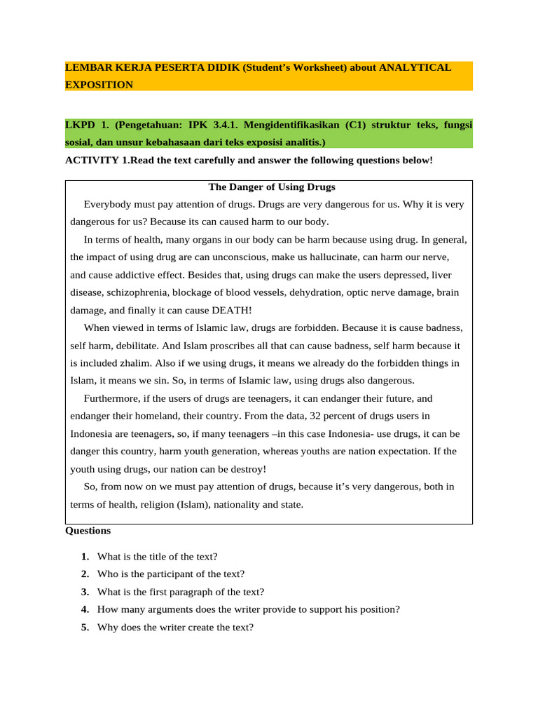 Lkpd 1 Analytical Exposition Pdf Wellness