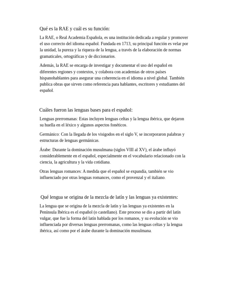 Funciones de la RAE y su importancia | PDF | Lengua española | latín