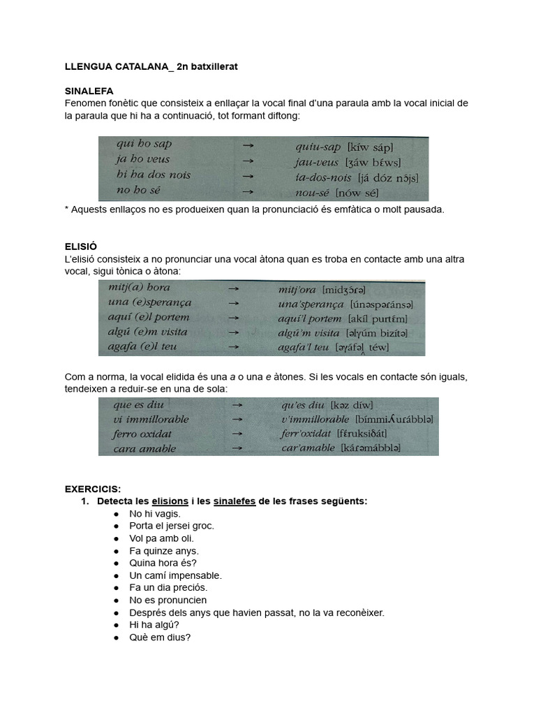 Sinalefa I Elisió - 2n Batx. | PDF