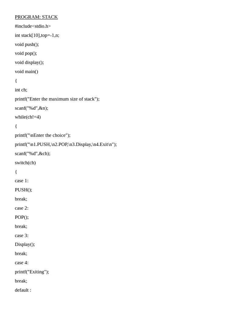 C Stack Implementation in C Language | PDF