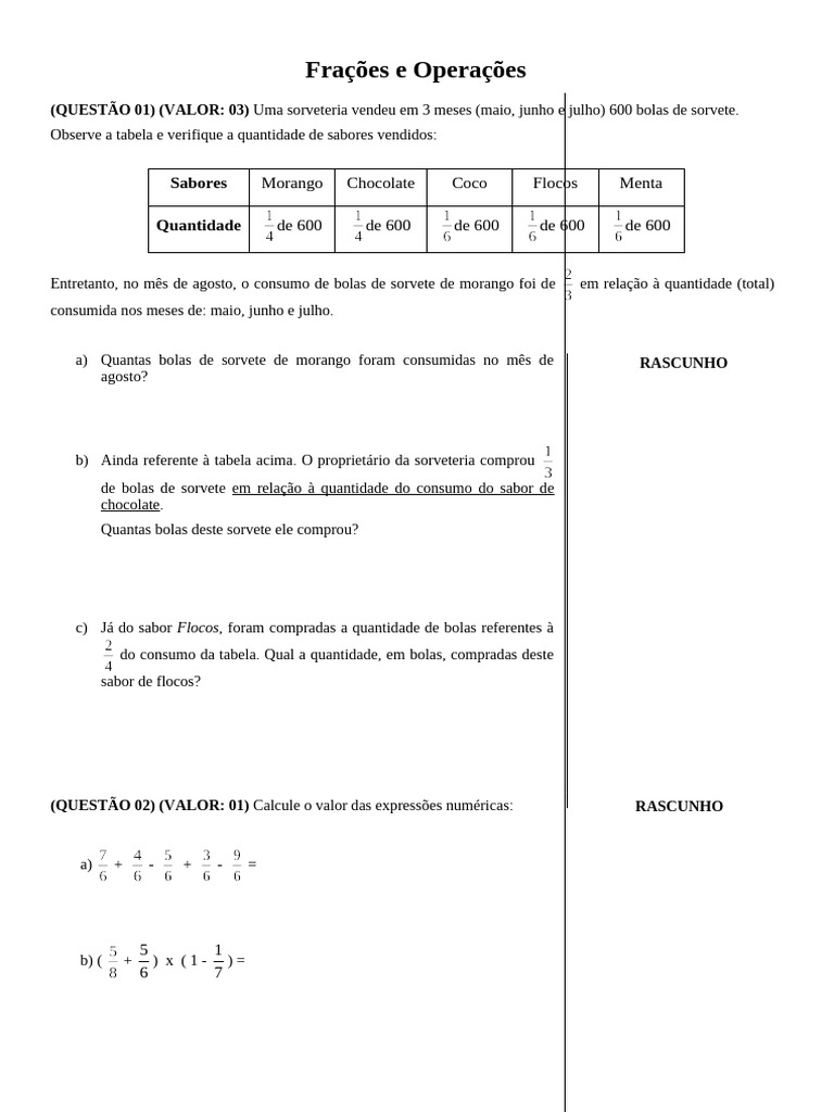 Atividades de Frações para 5º Ano | PDF | Números | Divisão (Matemática)