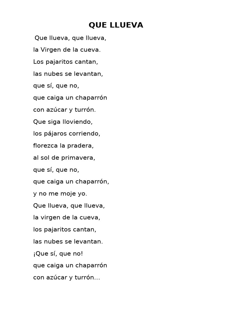 Canción Infantil: Que Llueva | PDF