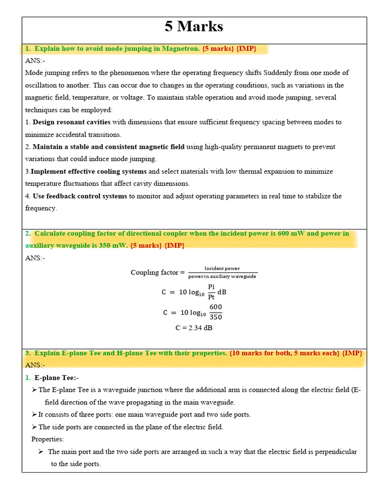 Final Exam Imp Question | PDF | Microwave | Amplifier