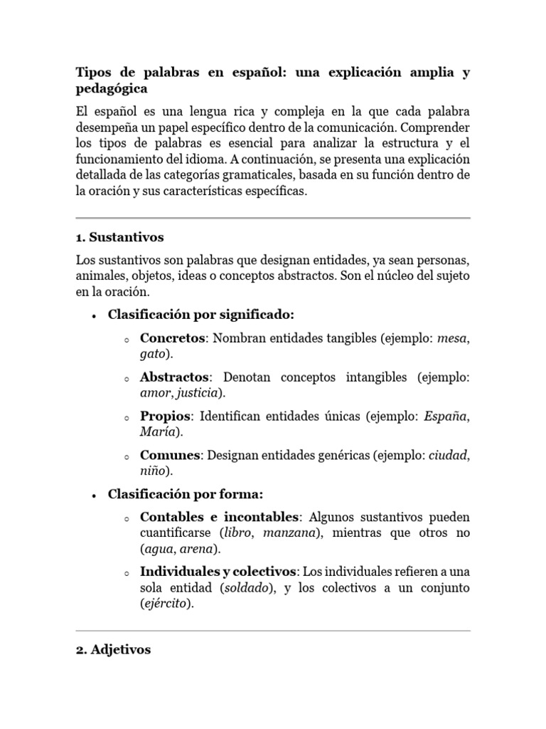 Tipos de palabras en español explicados | PDF | Sustantivo | Palabra