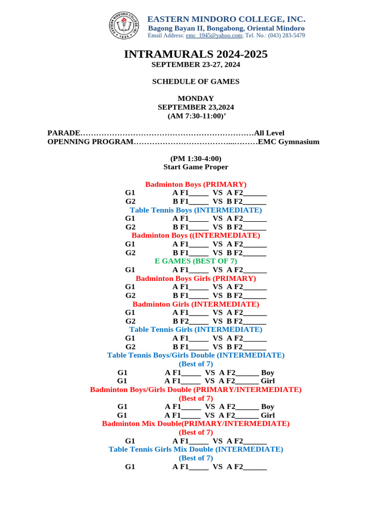 Intramurals 2024-2025 | PDF | Summer Olympic Games | Olympic Sports
