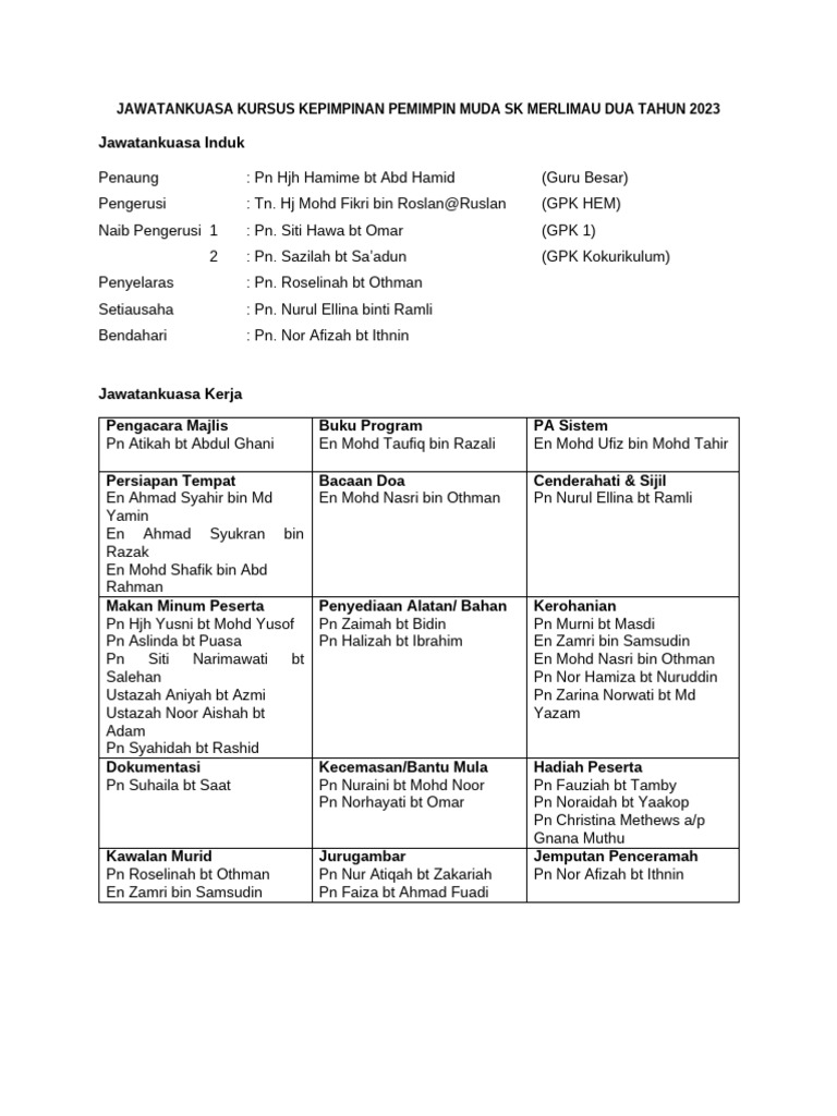 JK Kursus Kepimpinan Pemimpin Muda SKMD 2023 | PDF
