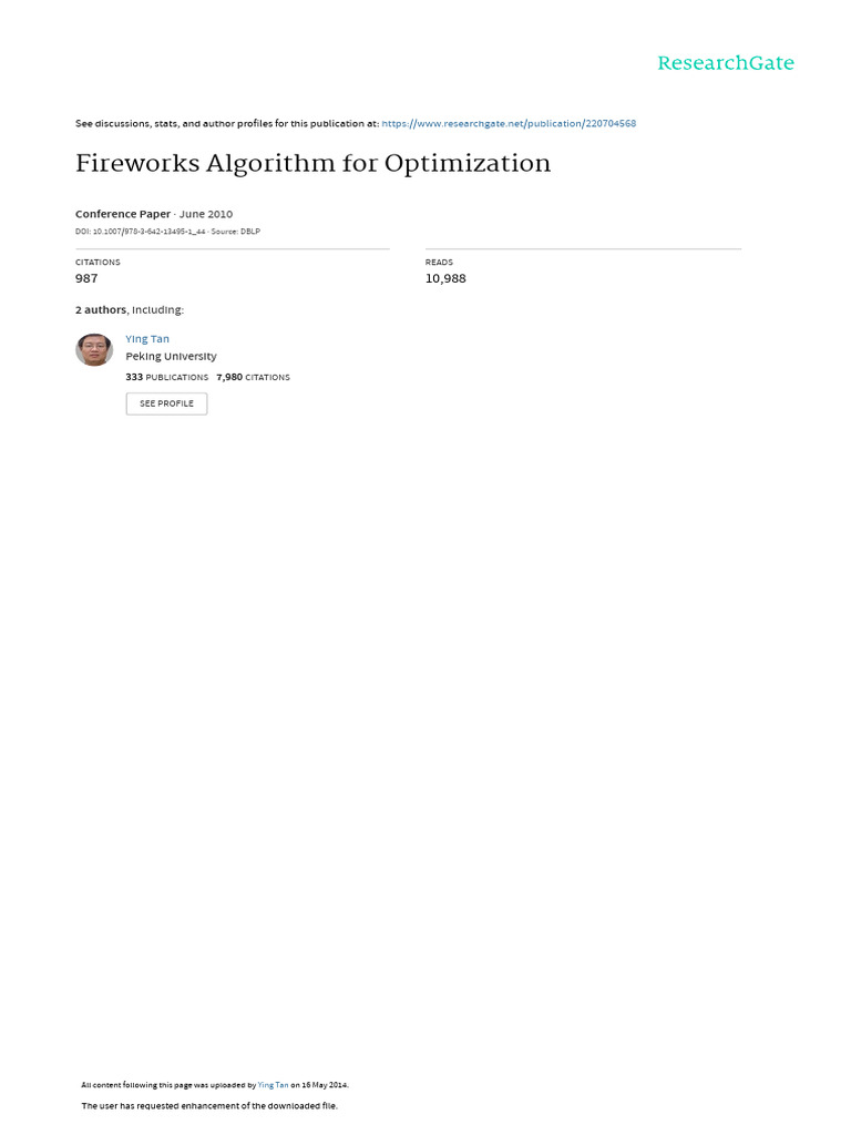 Fireworks Algorithm For Op Tim Ization | PDF | Applied Mathematics