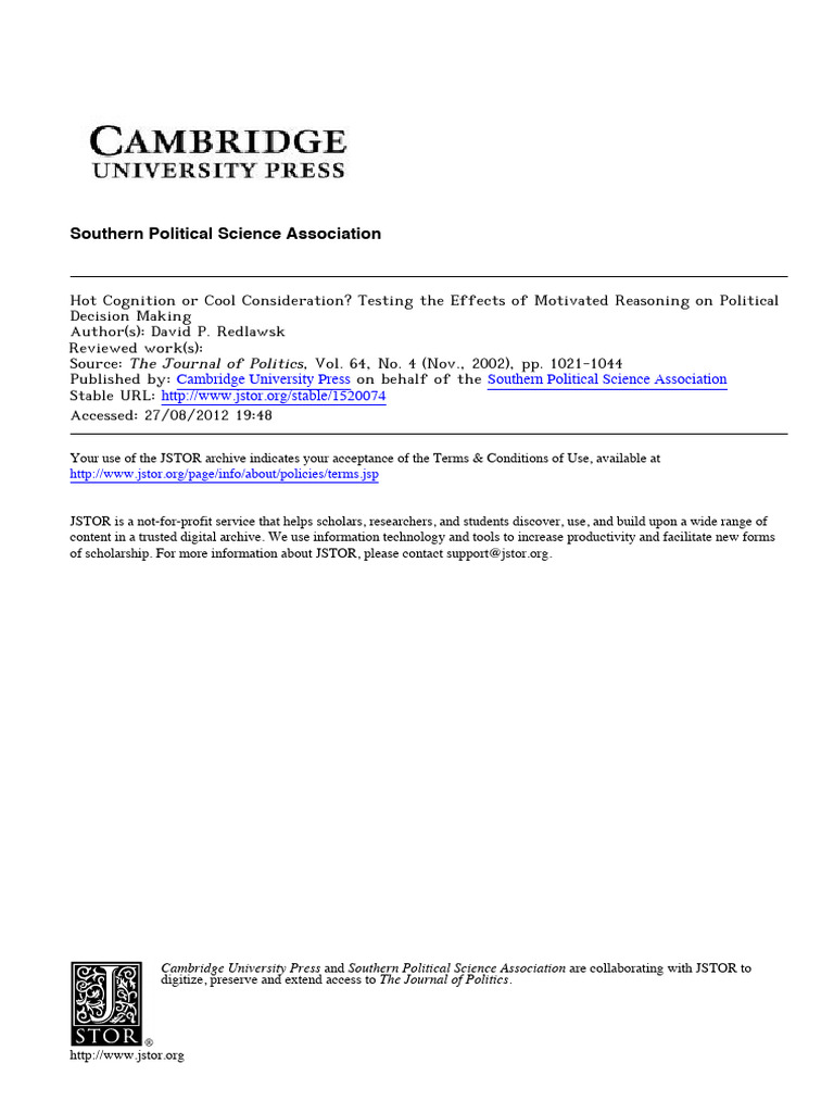 Redlawsk 2002 | PDF | Cognition | Psychology