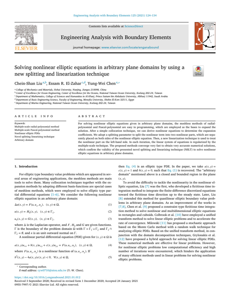 Solving Nonlinear Elliptic Equations in Arbitrary Plane Domains by ... Solving Nonlinear Elliptic Equations in Arbitrary Plane Domains by ...