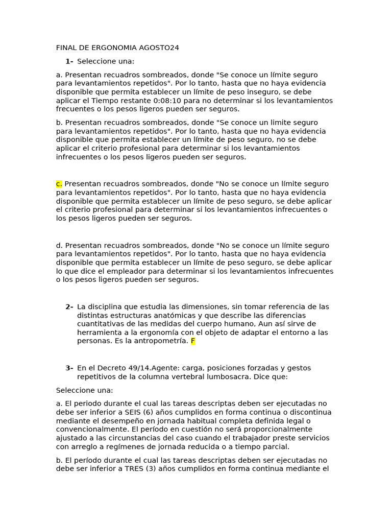 Final de Ergonomia Agosto24 | PDF | Factores humanos y ergonomía