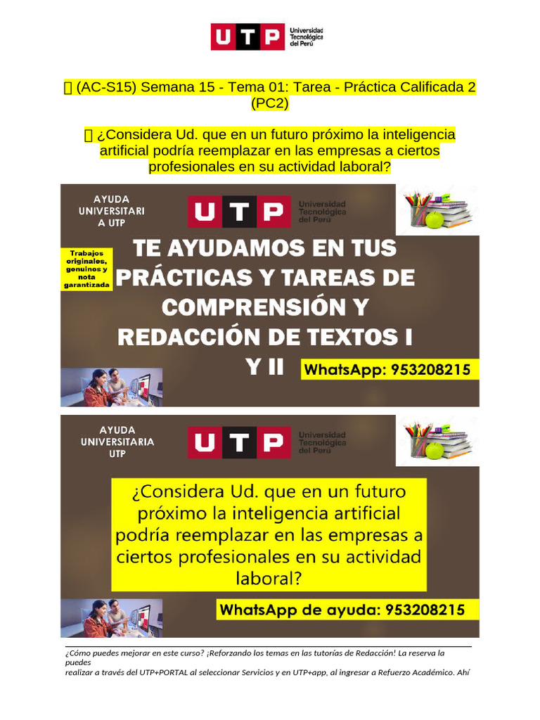 ? (AC-S15) Semana 15 - Tema 01 Tarea - Práctica Calificada 2 (PC2) NOTA 20 | PDF | Inteligencia ...