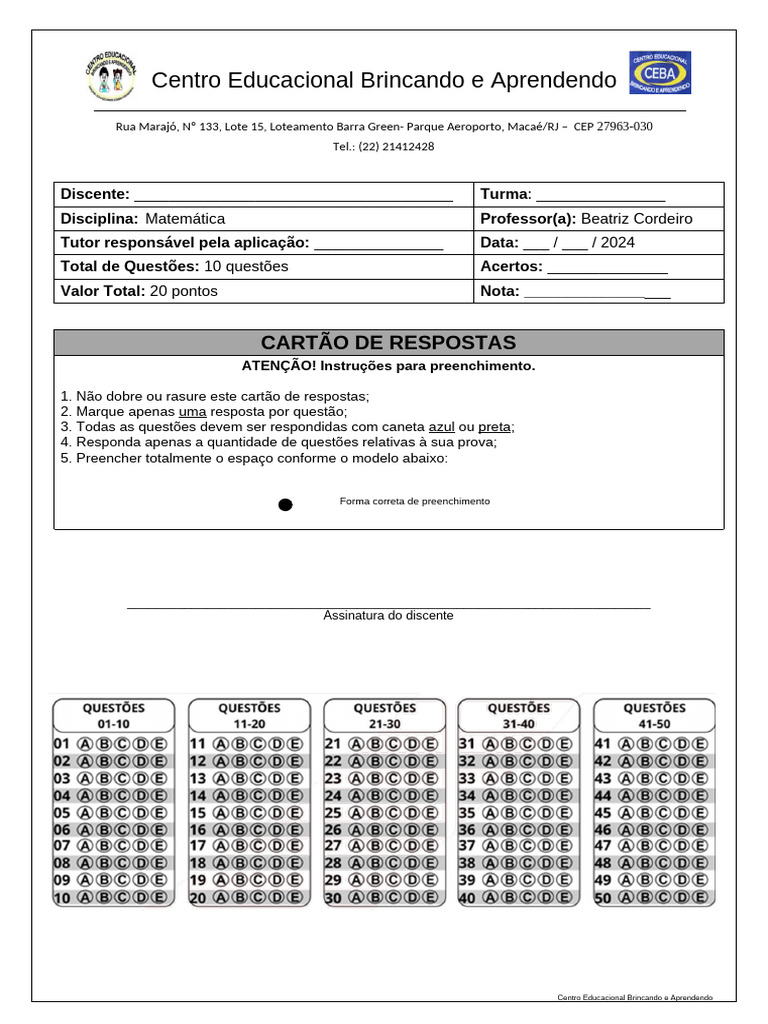 Modelo Cartão Resposta | PDF | Carreira e Crescimento | Negócios
