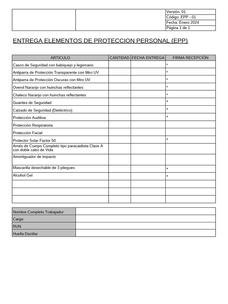 Registro Entrega EPP | PDF