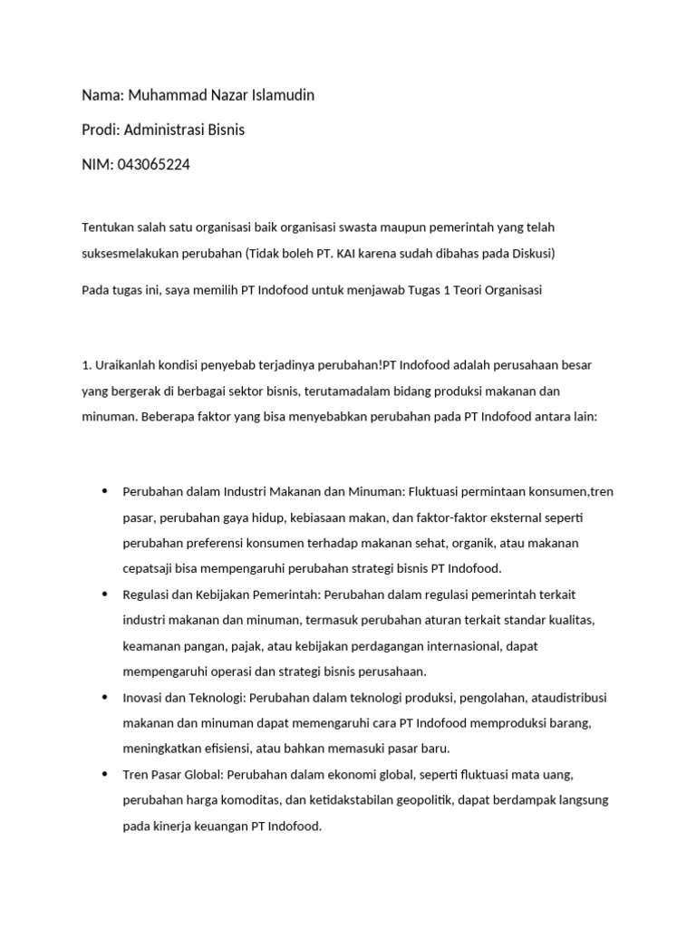 Tugas1 Teori Organisasi Muhammad Nazar I. (043065224) | PDF