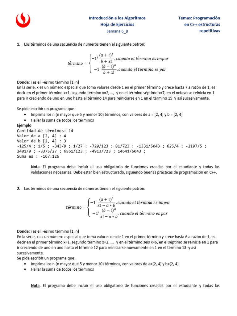 Introducción A Los Algoritmos Hoja de Ejercicios Temas: Programación en ...