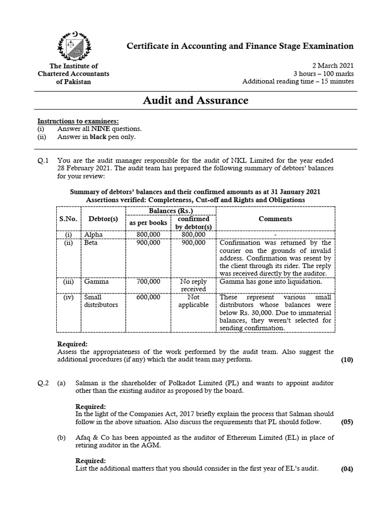 Audit and Assurance Exam Guidelines | PDF | Audit | Auditor's Report