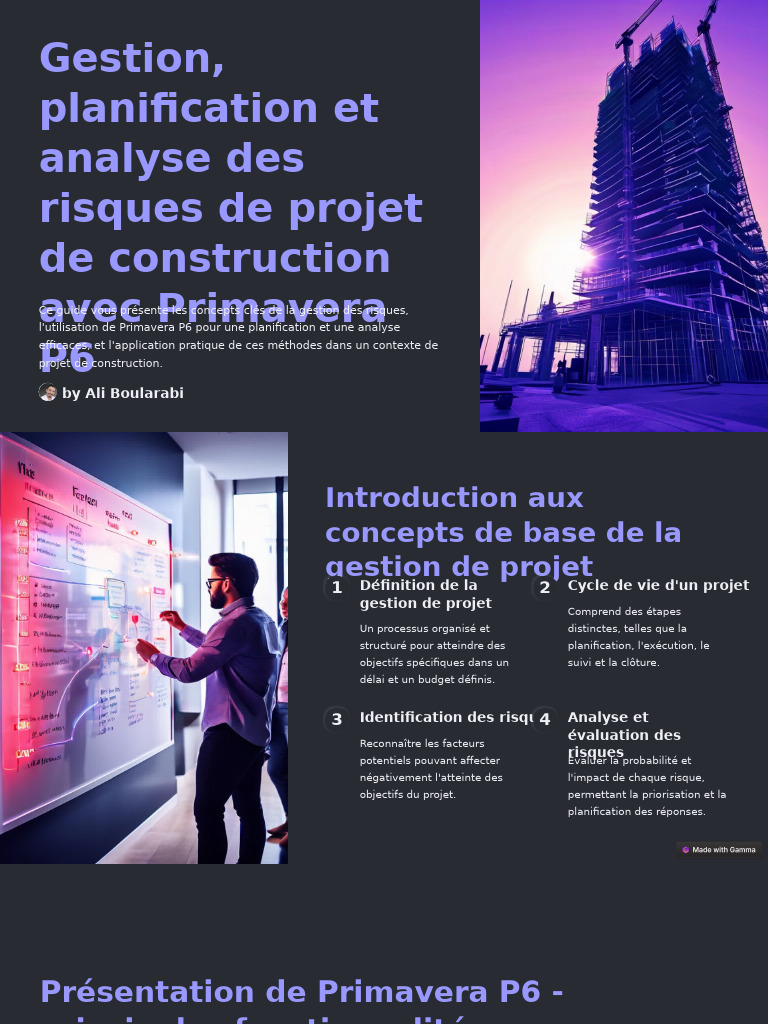 Gestion Planification Et Analyse Des Risques de Projet de Construction Avec Primavera P6 | PDF ...