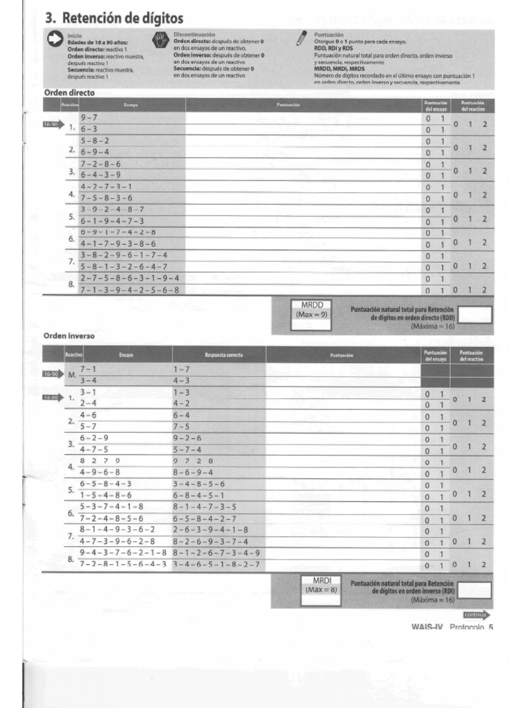 Protocolo Original WAIS IV 3-5 | PDF