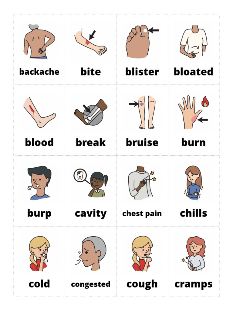 Sickness - Flashcards - 16 Picture and Words | PDF