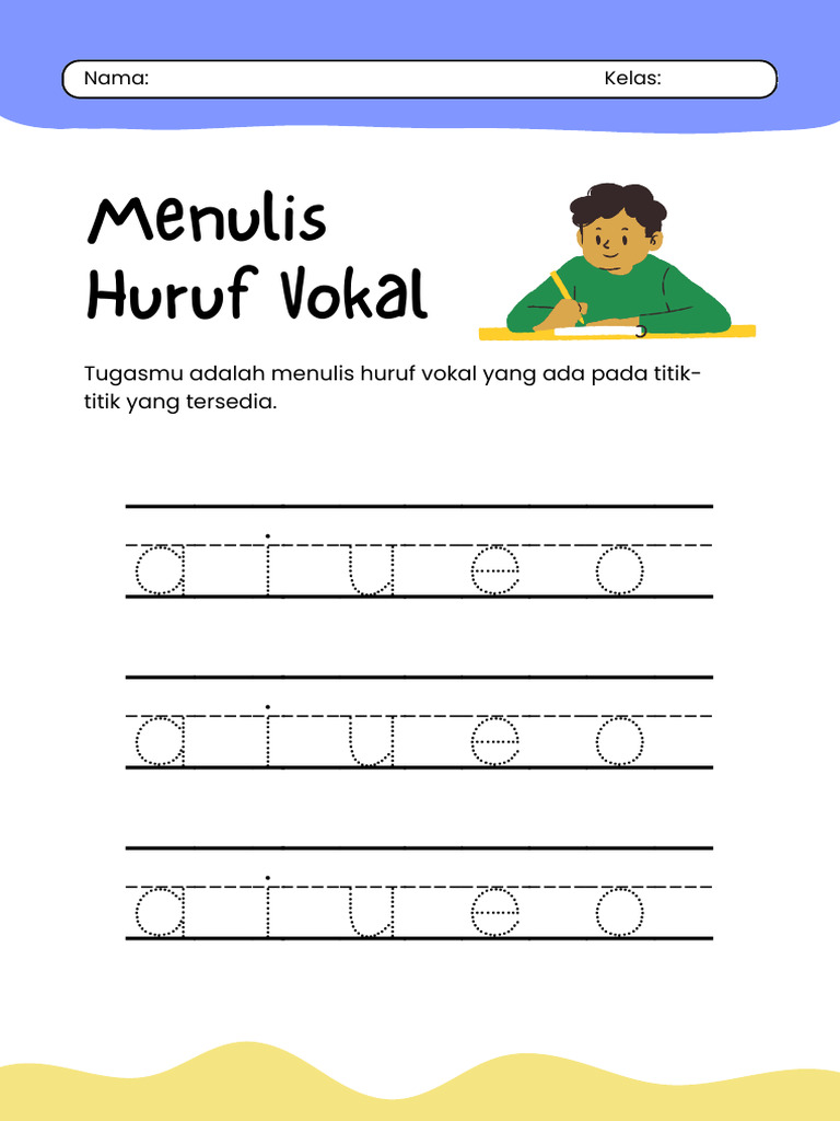Worksheet Menebalkan Huruf Vokal AIUEO | PDF