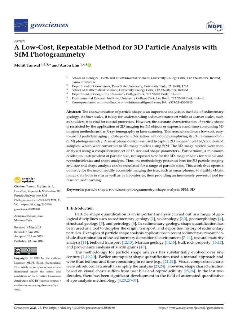 A Low-Cost, Repeatable Method for 3D Particle Analysis with SfM ... A Low-Cost, Repeatable Method for 3D Particle Analysis with SfM ...