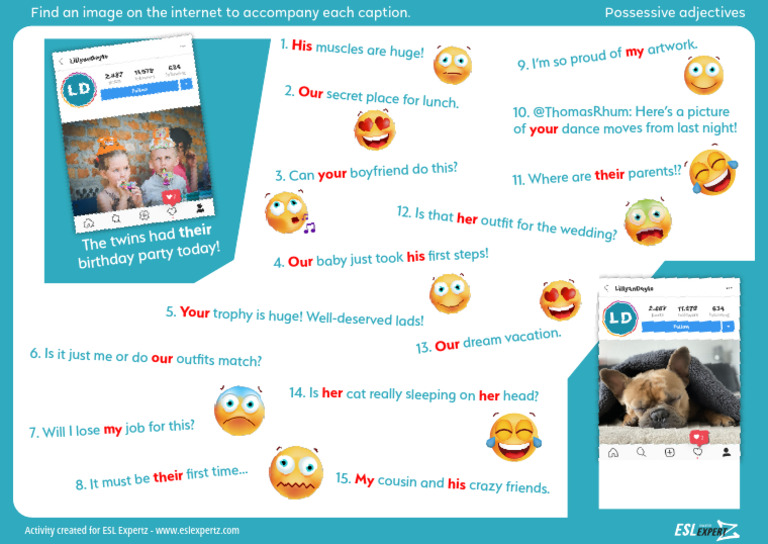 possessive adjectives instagram activity | PDF