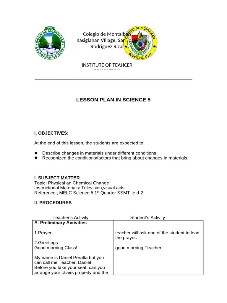 Lesson Plan in Eletbio - Final.3 | PDF | Matter | Chemical Substances