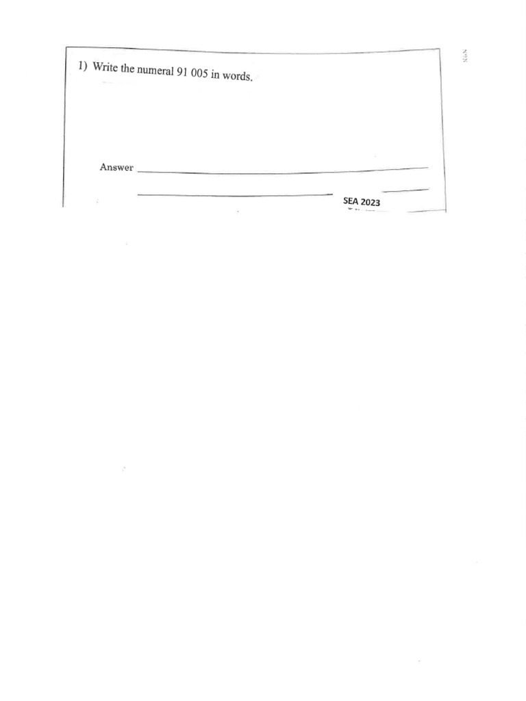 Whole Numbers - SEA Past Papers 2019 - 2024 | PDF