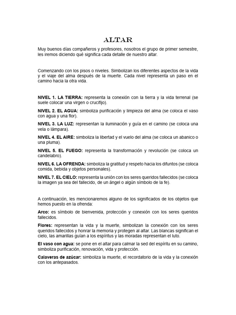 Significado de un altar tradicional | PDF | Altar | Vela