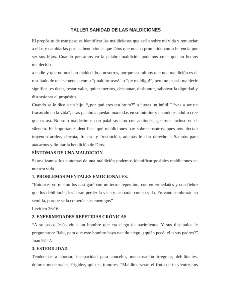 Sanidad De Maldiciones Generacionales Pdf Pecado Maldición