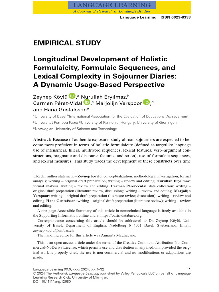 Language Learning - 2024 - Köylü - Longitudinal Development of Holistic ...