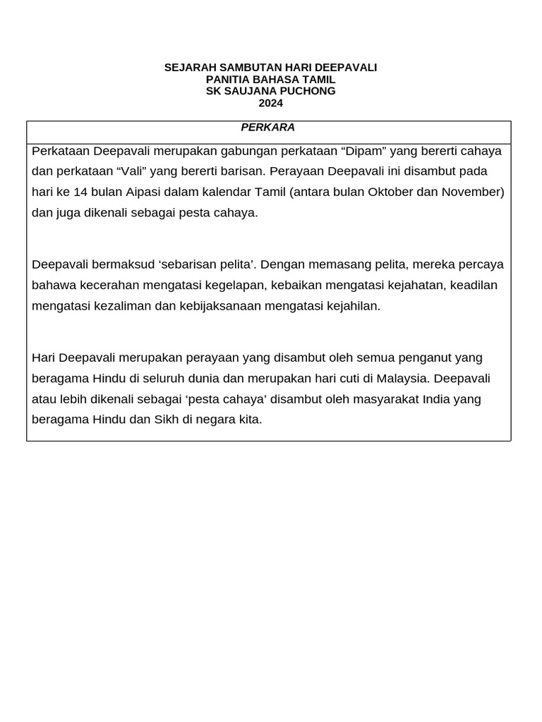 Sejarah Sambutan Hari Deepavali | PDF