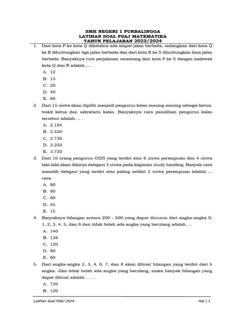 Latihan Soal PSAJ (Materi Kelas XII) | PDF