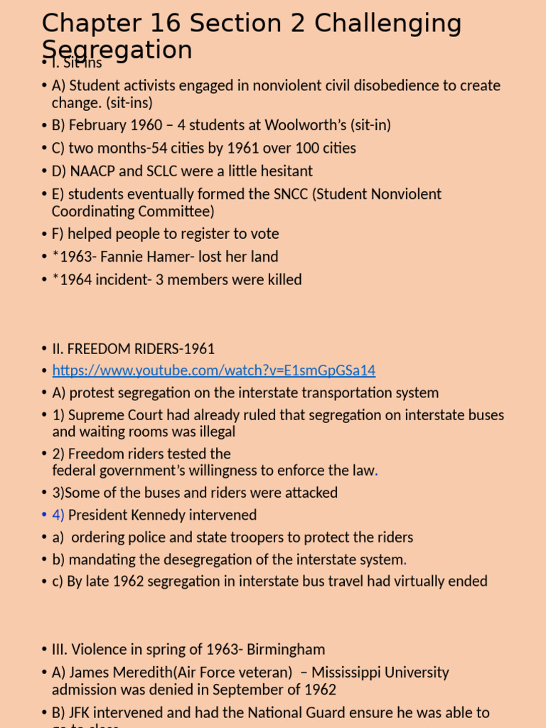 Ch. 16 Sect. 2 Challenging Segregation (Freedom Riders) 2024 | PDF ...