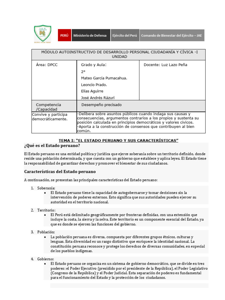 Modulo Unidad Vii DPCC Segundo Secundaria | PDF | Estado (política) | Judicaturas
