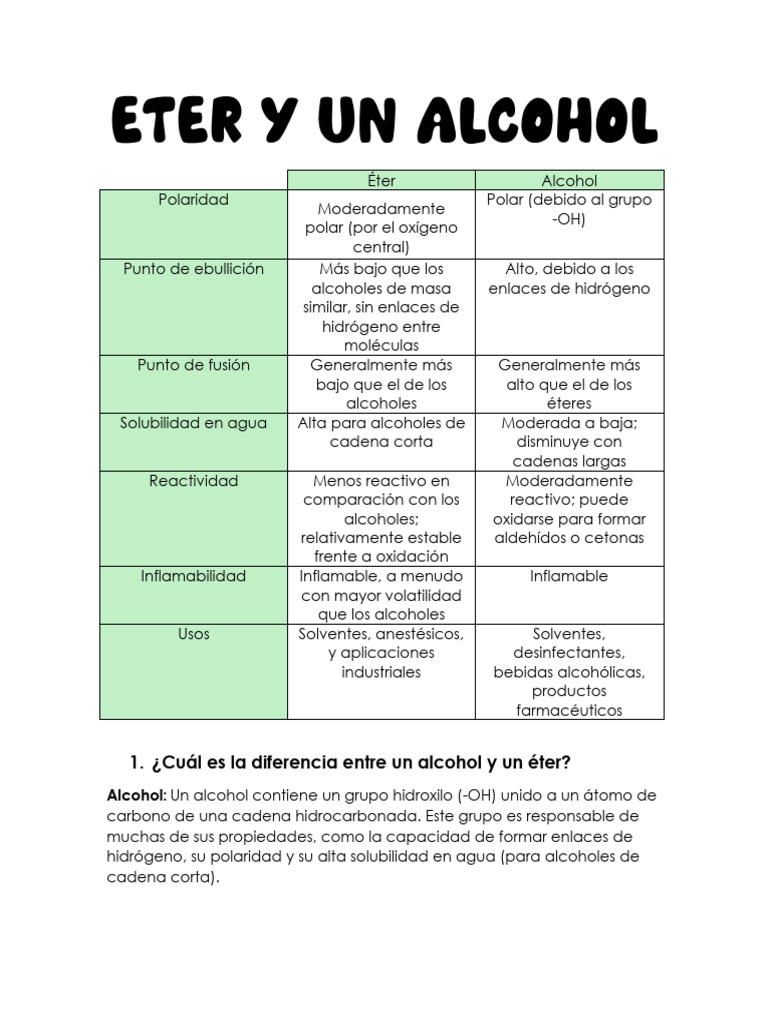 Diferencias entre Alcoholes y Éteres | PDF | Éter | Etanol