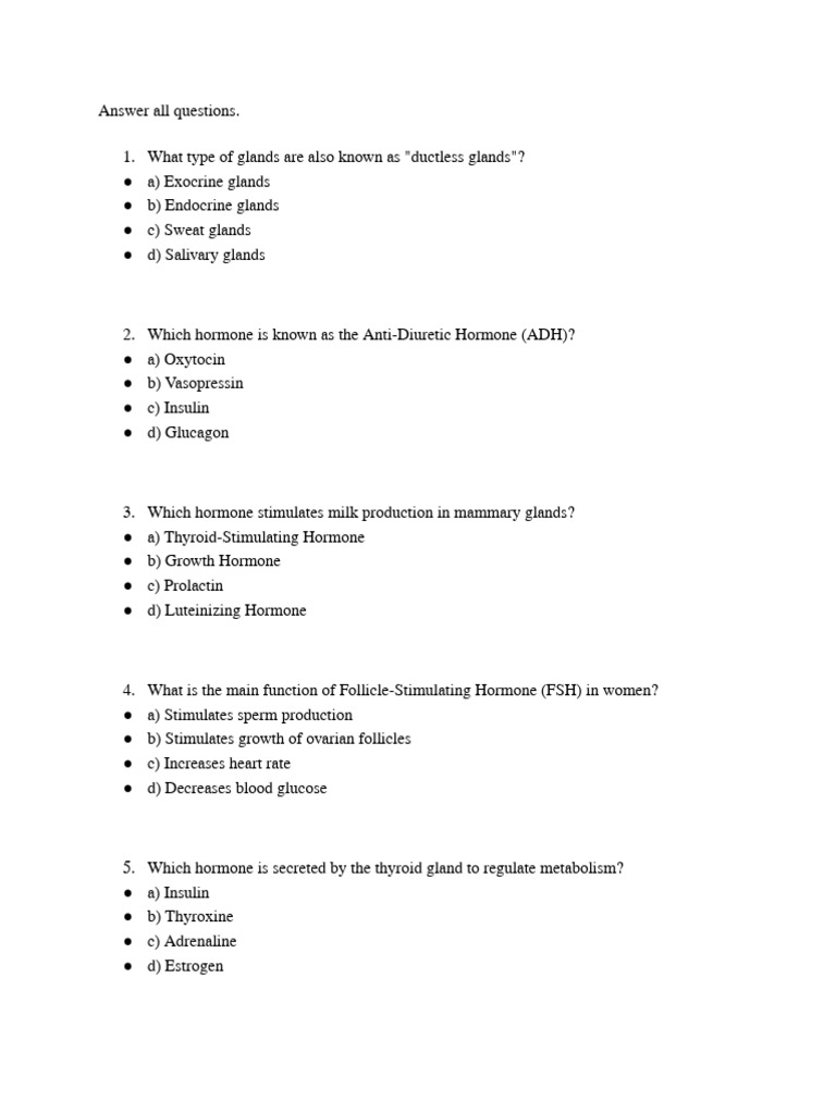 Biology Quiz Grade 12 | PDF | Endocrine System | Glands