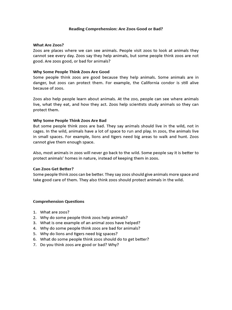 3 Reading Comprehension - Zoos | PDF | Home & Garden