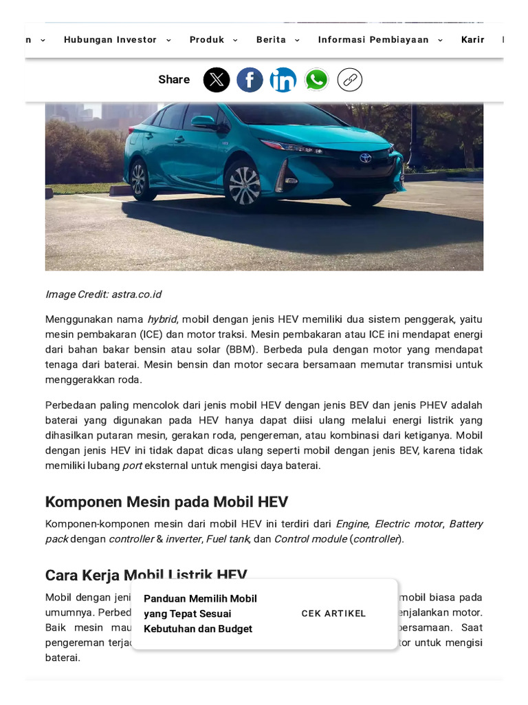 Cara Kerja Mobil Listrik HEV | PDF