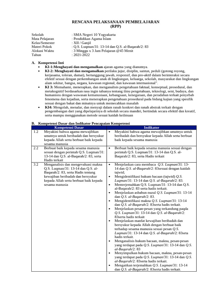 RPP 2021-2022 Ganjil 2 | PDF