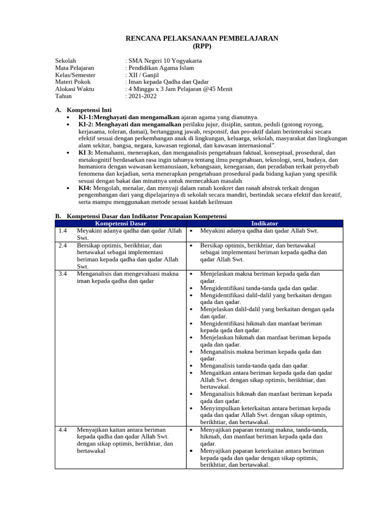 RPP 2021-2022 Ganjil 4 | PDF | Karier & Perkembangan